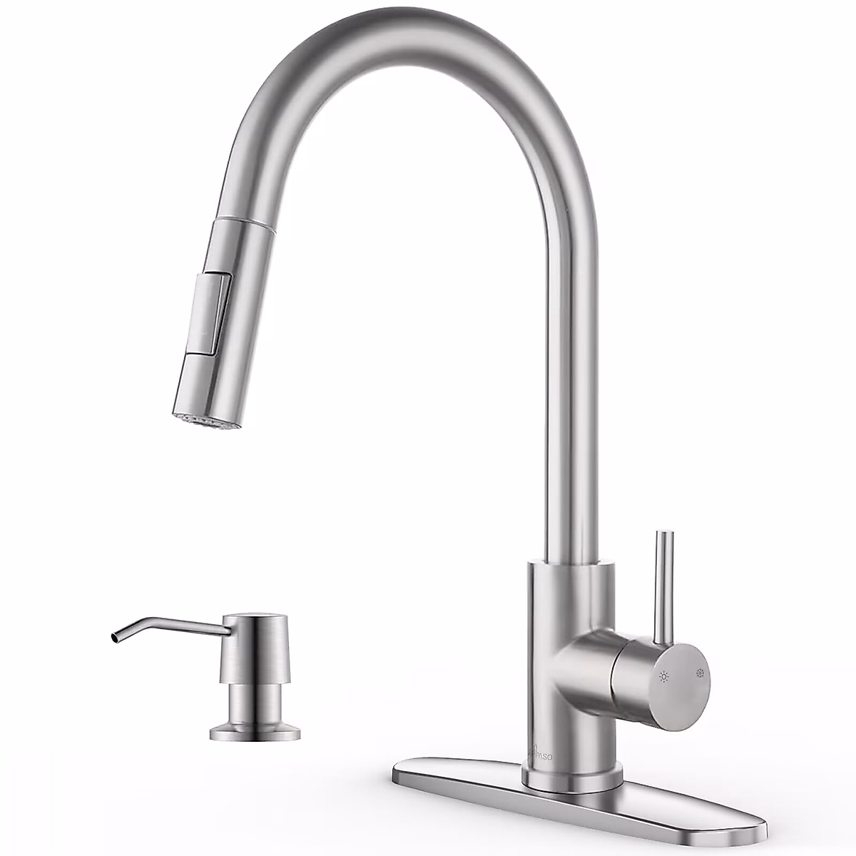 Kitchen Faucet with Soap Dispenser, APPASO Kitchen Faucet with Pull Down Sprayer, Brushed Nickel Kitchen Sink Faucets with Sprayer, Modern Kitchen Faucet for RV Bar Sink, Durable Stainless Steel