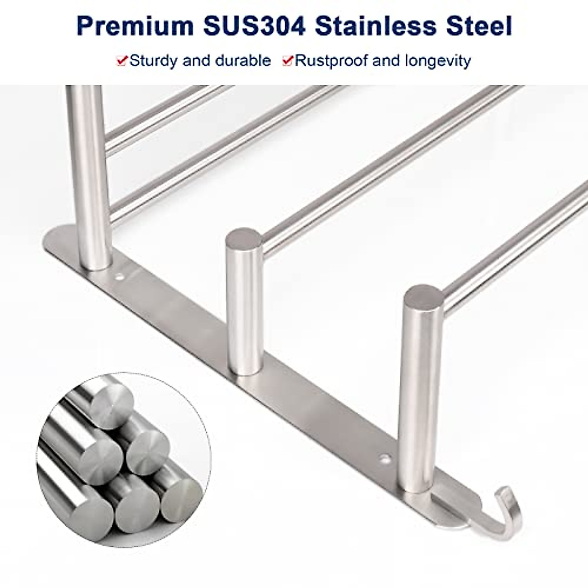 NearMoon Bathroom 3 Tier Towel Shelf- Premium SUS304 Stainless Steel Towel Rack with Double Towel Bar Space Saving Towel Hangers Bath Storage Organizer Accessory Wall Mounted (24 Inch, Brushed Nickel)