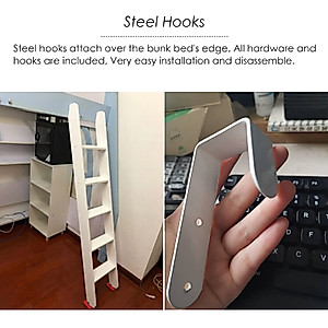 White High-Rise Bed Ladder, Wooden Camper Bunk Bed Ladder with Hooks, Twin/Single Bed Hook-On Step Ladder for Small Space, Load 330lbs