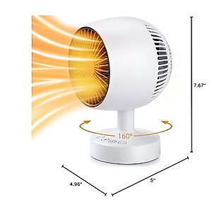 LIEWET Space Heater,Small Space Heater,1200W Desk Heater for Office,160° Lateral Auto Oscillating,3 Gears Adjustable,PTC Ceramic Heating,Tip-over & Overheat Protection,Fast Heating,Cold And Hot Air