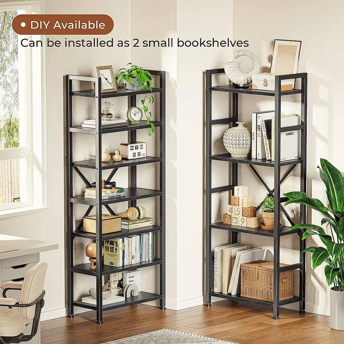 SUPERJARE Triple 4 Tier Bookshelf, Bookcase with 11 Open Display Shelves, Wide Book Shelf Book Case for Home & Office, Black