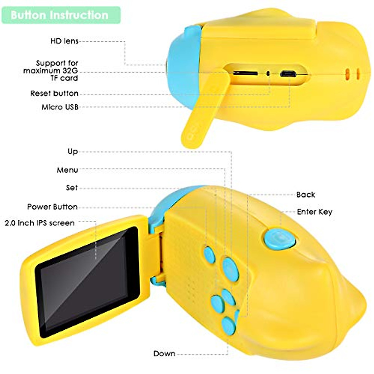 Camera 2inch IPS Screen 8MP Lens Mini Digital Camera 720P Video Camera Portable DV with 32G Memory Card