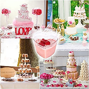 HawHawToys 60 Pack Dessert Cups with Lids and Spoons, 5 oz Heart Shaped Clear Plastic Appetizer Parfait cups for Mother's Day Gift, Wedding, Bridal Shower