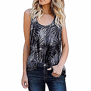 Aniywn Womens Workout Tank Tops Casual Floral Print Tank Tops Loose Fit Racerback Yoga Camis Basic Summer Casual Tee Shirt Black