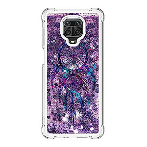 COTDINFORCA Compatible with Redmi Note 9S Case Glitter Cute for Girls Women Liquid Floating Quicksand Shockproof Protective Silicone Case for Xiaomi Redmi Note 9S / Redmi Note 9 Pro Dreamcatcher YB