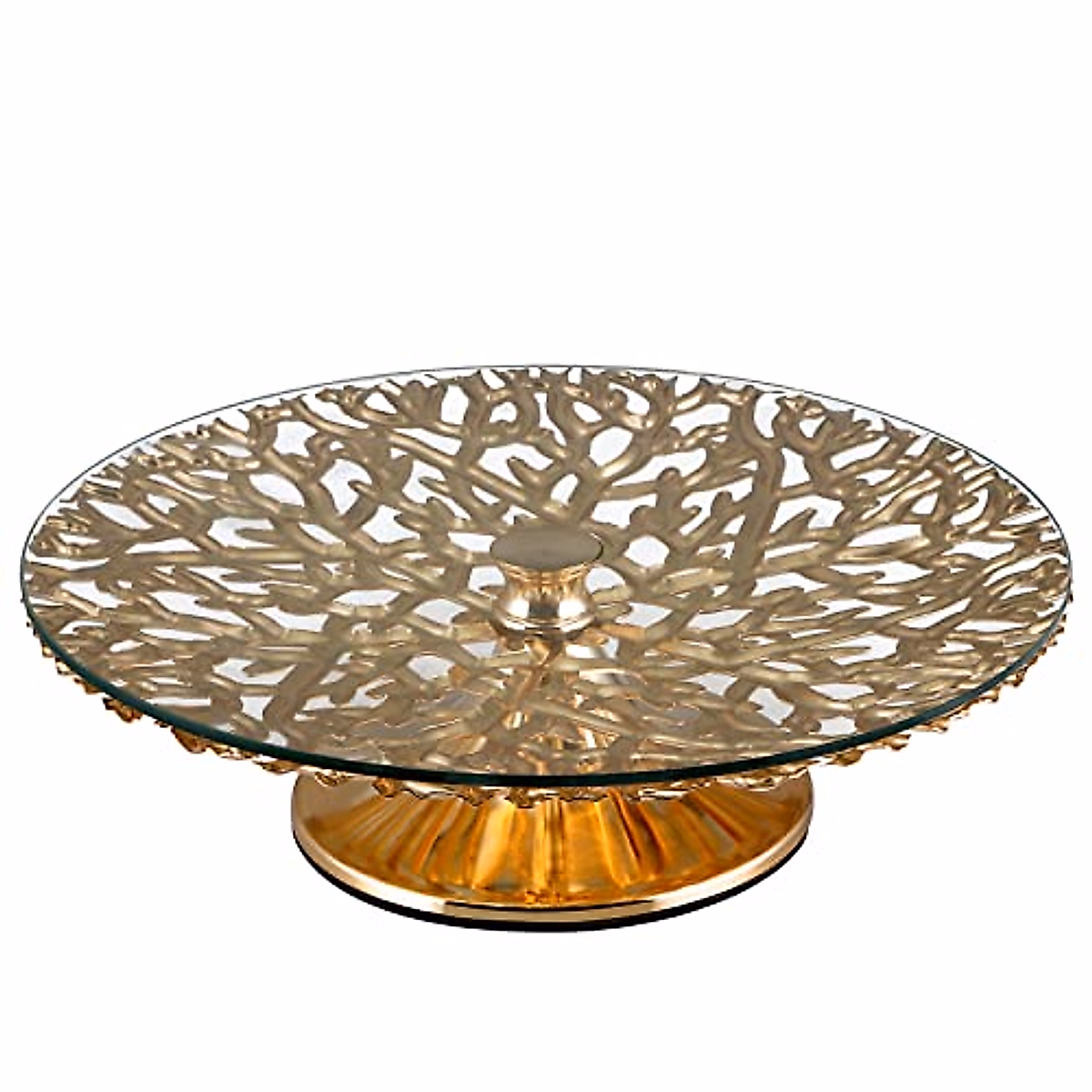 MDLUU Glass Cake Stand 11.6 inch, Cake Platter Pedestal, Dessert Server Display for Wedding, Party, Birthday(Metal Branches Pattern)