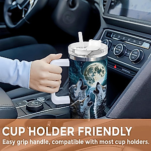 Foxcorner Personalized Wolf 40oz Tumbler with Handle and Straw Gifts for Wolf Lovers, Father's Day Cool Gifts For Him, Men, Birthday Gift Ideas, Custom Name Stainless Steel Travel Cup With Lid