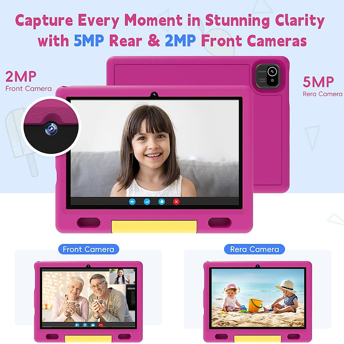 ApoloSign Kids Tablet 10 inch, Android 13 Tablet for Kids, 2+32GB Storage, Pre-installed Educational Apps with Ad-free Contents and Parental Control, 5000mAh Battery, EVA Shockproof Case - Pink