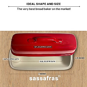 Sassafras Superstone® Covered Baker with Red Glazed Exterior and Unglazed Interior Bakes an Artisan Italian Bread with Crusty Crust and a Light Crumb