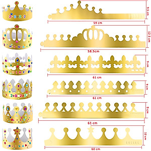 SIQUK 24 Pieces Golden Paper Crowns Gold Party Crowns Princess Prince Crown Hats King Crowns with 980 Pieces Gem Jewels Alphabet Number Letter Stickers for Party and Celebration