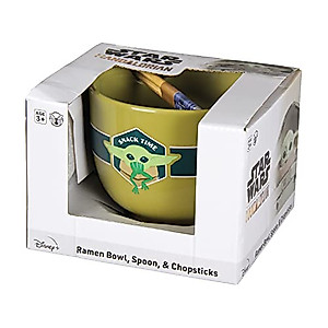 Star Wars The Mandalorian Grogu Baby Yoda Snack Time Ramen Noodle Bundle with Bowl, Spoon, And Chopsticks