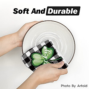 Artoid Mode Buffalo Plaid Clover Shamrock Lucky Charm St. Patrick's Day Kitchen Towels Dish Towels, 18x26 Inch Seasonal Kiss Me Hat Decoration Hand Towels Set of 4