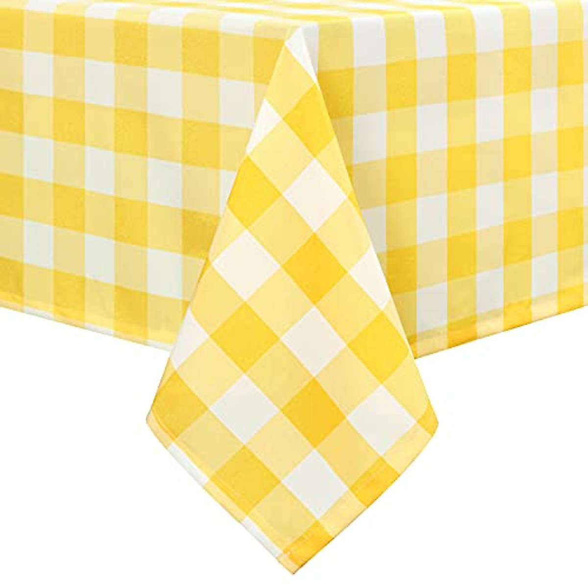 Hiasan 60 x 120 Inch Checkered Tablecloth Rectangle - Waterproof & Wrinkle Resistant Gingham Spring Table Cloth for Outdoor Picnic, Kitchen and Holiday Dinner, Yellow and White