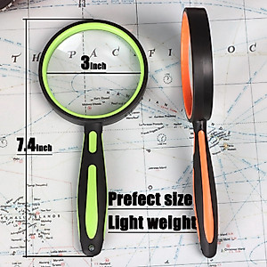 Ocim 2 Pack 75mm 10X Magnifying Glass, Kids Magnifying Glass,Magnifier with Non-Slip Rubber Handle for Seniors Reading and Kids Nature Exploration