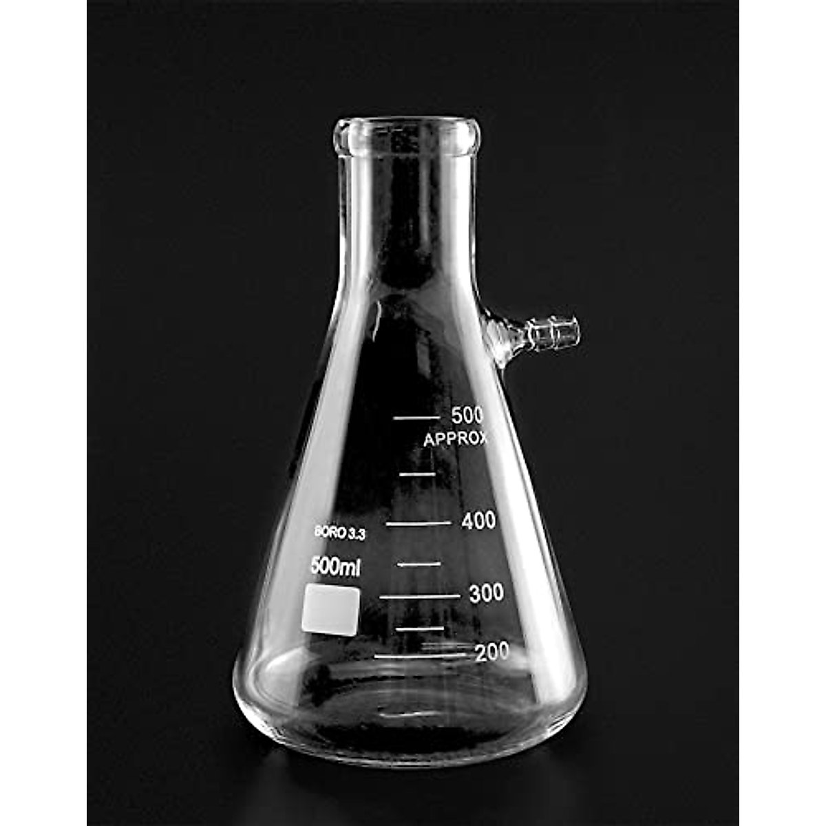 QWORK Filtering Flask with Upper Tubulation, 500ml Heavy Duty Borosilicate Glass Conical Shape Filtering Flask Narrow Mouth and Top Finish with Integral Side Arm, Single