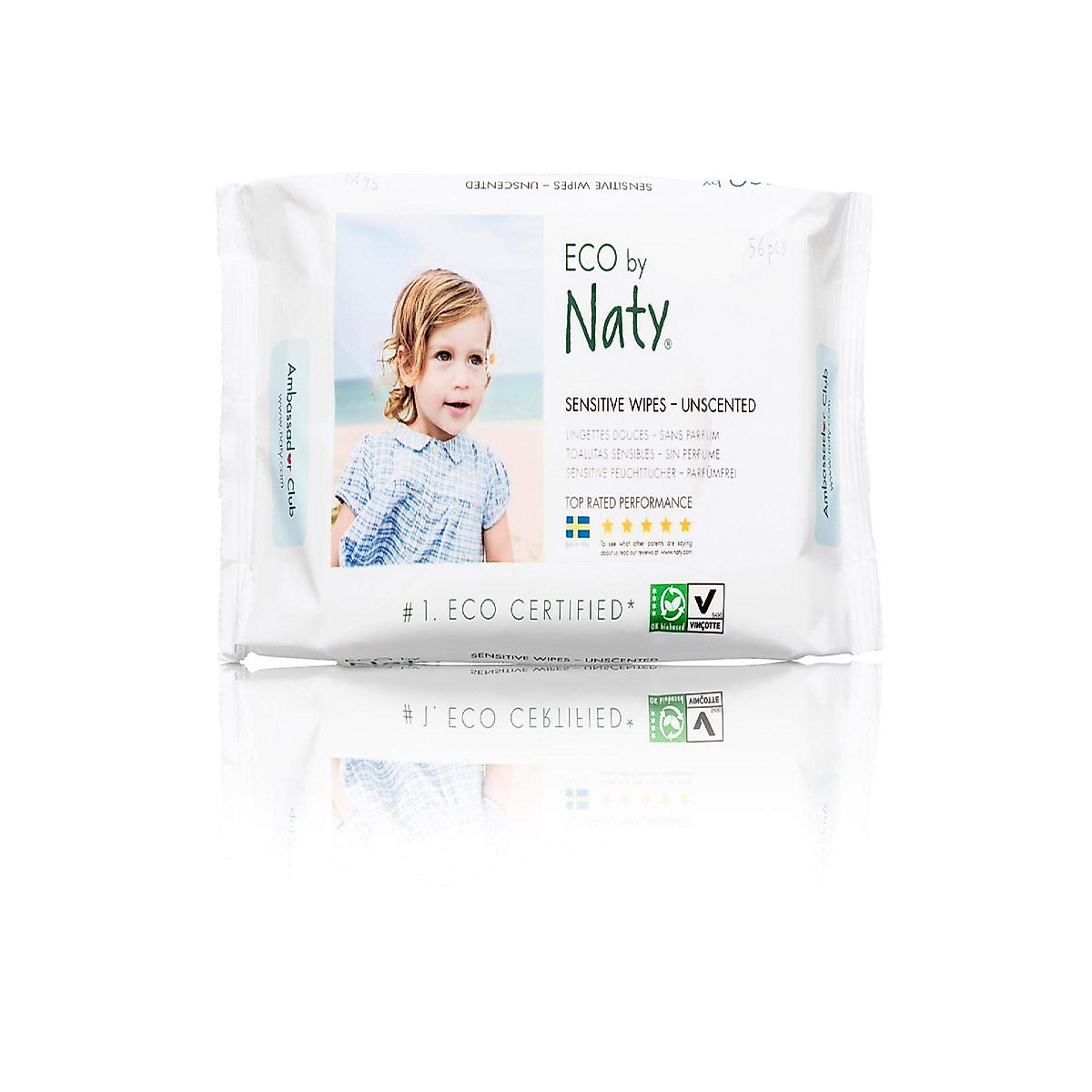 Naty Eco Sensitive Lightly Unscented Wipes - 56 per pack -- 12 packs per case.