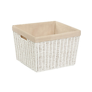 YQDSTE Lined Storage Basket (White/Natural, 13"" 15"" x 10""), YST-021