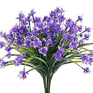 Artificial Flowers, 4 Bundles Outdoor UV Resistant Greenery Shrubs Plants Indoor Outside Hanging Planter Home Garden Decor