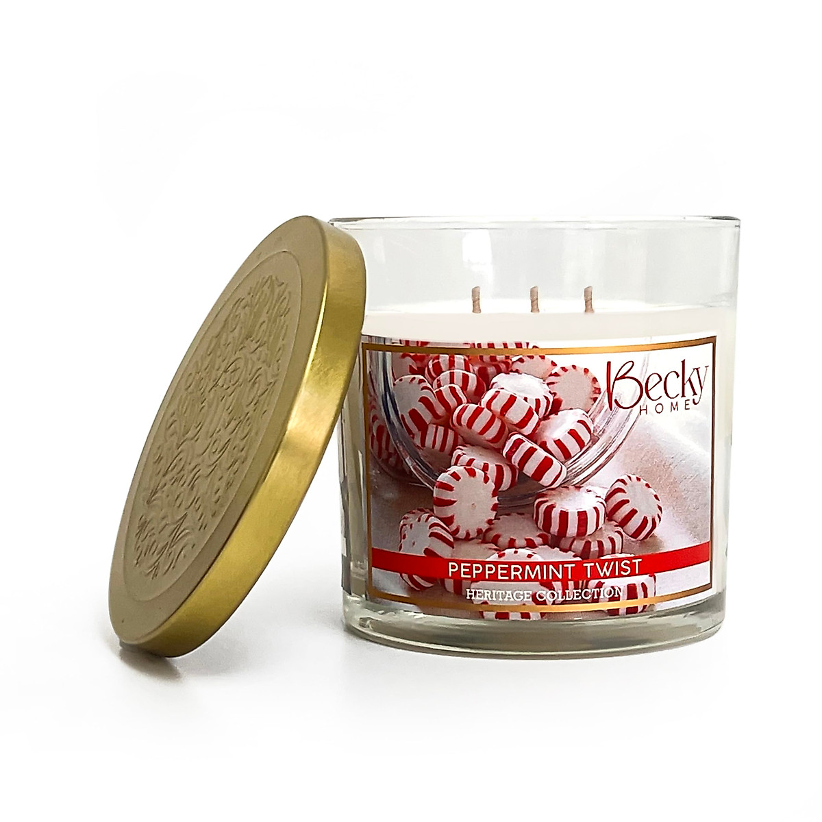 Peppermint Scented 3-wick Candle in Glass Jar | Candles for Home | 14.5oz Rustic Home Decor Novelty Candle | 60 Hour Burn Time Candle