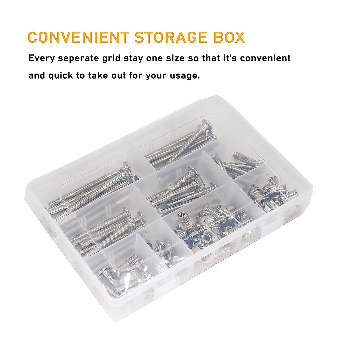 binifiMux 100pcs Rivet Countersunk Hex Socket Cap Bolts and Hex Head Barrel Nuts Assortment Kit for Furnitures Cribs Chairs, M6x20mm/ 30mm/ 40mm/ 50mm/ 60mm/ 70mm/ 80mm,Nickel Plated