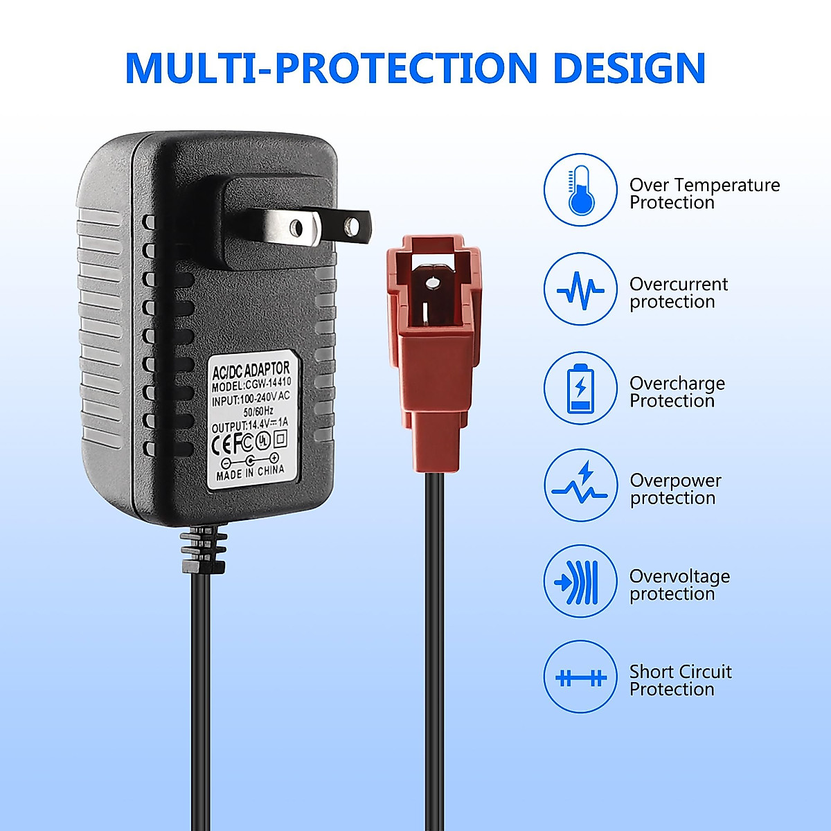 12 Volt Battery Charger for Ride On Toys, 14.4V 1000MA Battery Charger for Kids Electric Car Riding Toy Battery Power Adapter Red Square Plug