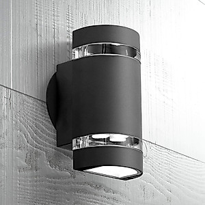 Wynnsboro Modern Outdoor Wall Light Fixture LED Black Aluminum 7 3/4" Tempered Clear Glass Up Down for Exterior House Porch Patio Outside Deck Garage Yard Front Door Garden Home - Possini Euro Design