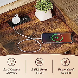 SUPERJARE Nightstand with Charging Station, Night Stand with Drawers, Bed Side Table, End Table with USB Ports and Outlets, Bedside Table for Bedroom, Living Room, Rustic Brown