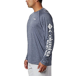 Columbia Men's PFG Terminal Tackle™ Heather Long Sleeve Shirt,Collegiate Navy Heather/White Logo,X-Large