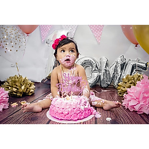 AHAORAY Happy Birthday Cake Topper - Pink Glitter Happy Birthday Cake Bunting Decor - Birthday Party Cake Decoration Supplies, for Photo Booth Props