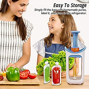 YEmirth Baby Food Maker with 10PCS Pouch, Squeezes Station Fresh Fruit Juice Puree Squeezer Reusable Storage Bags for Snacks Storage, Perfect Home Outdoor Camping Traveling(A1)