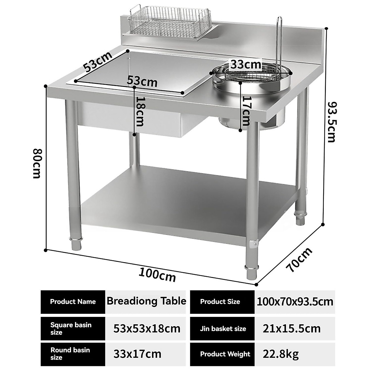 Stainless Steel Breading Table - Commercial Chef Base Manual Breading Prep Station Freestanding Stainless Steel Fried Chicken Breading Worktop Commercial Fried Chicken Base 39Inch (39inch)