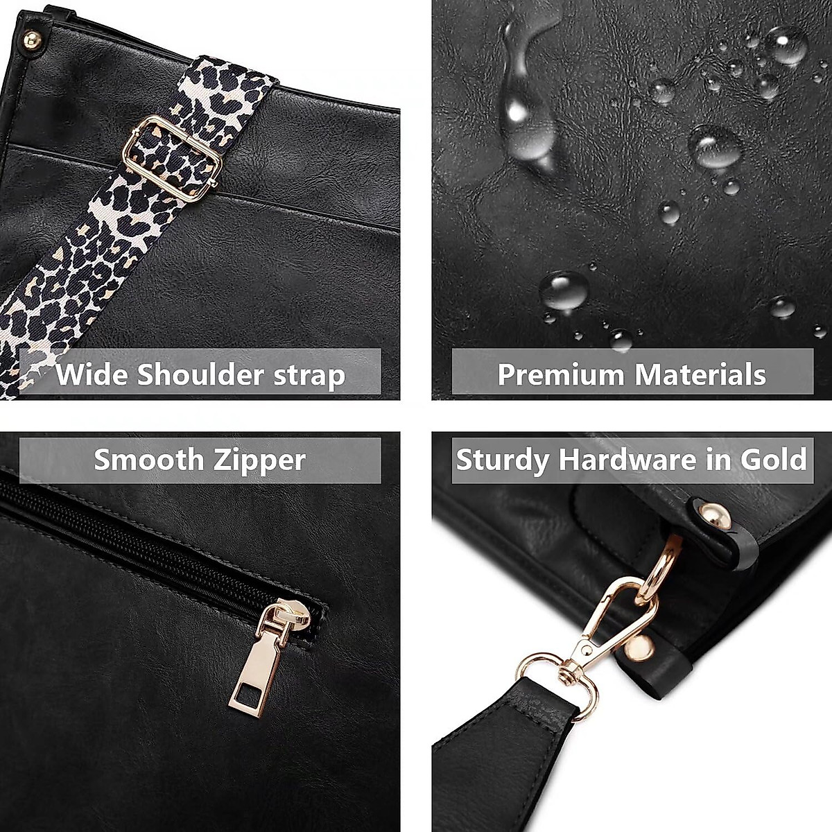 AUYOCO Vegan Leather Crossbody Bags for Women, Crossbody Purse with 2 Guitar Straps Zipped Pockets Handbag Shoulder Bag