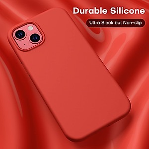 CellEver Heavy-Duty Silicone Case for iPhone 13 Mini - Two Shatterproof Glass Screen Protectors, Military Drop Protection, Scratch-Free Interior, Bright Red