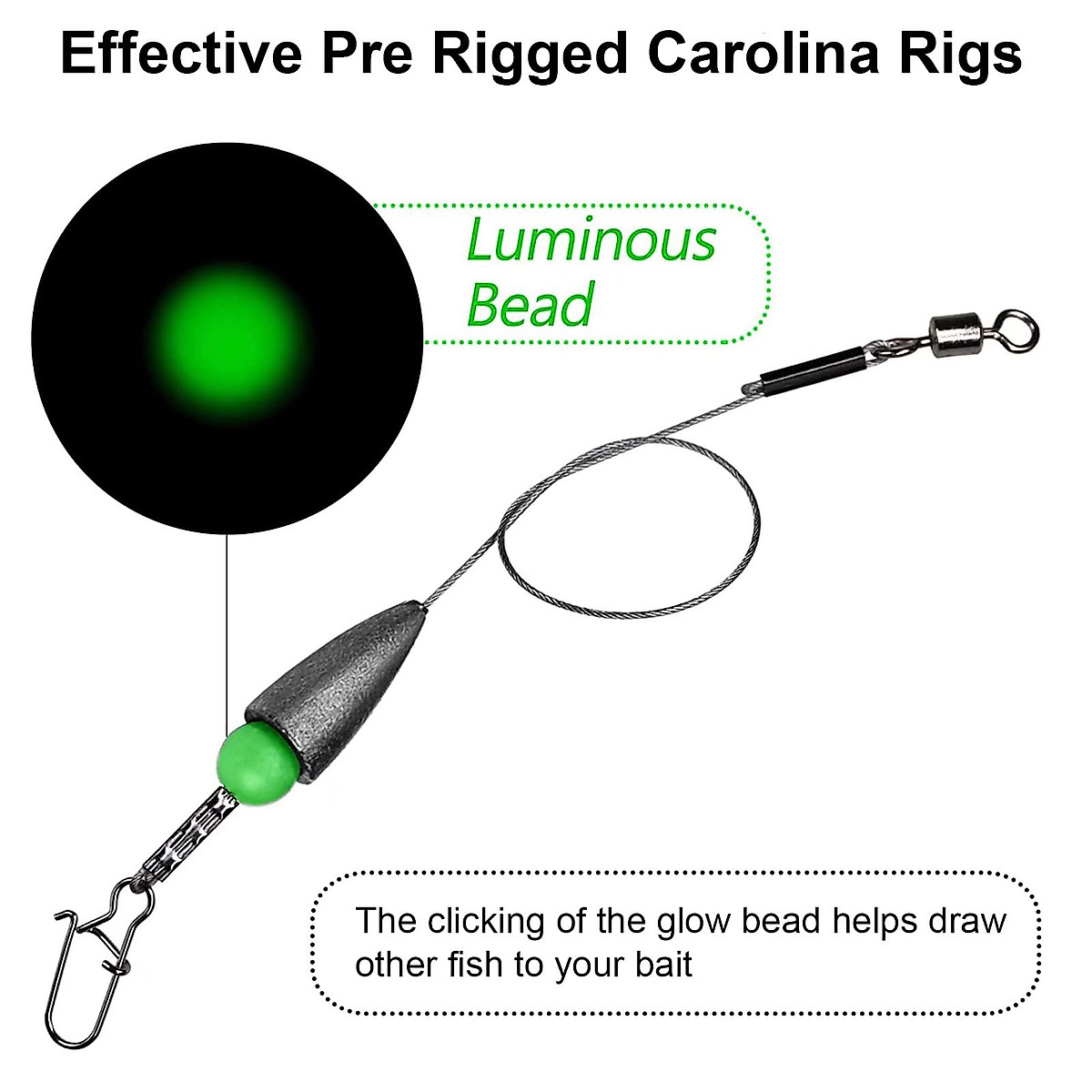 THKFISH Fishing Weights Bullet-Weights Carolina Ready Rigs Pre Rigged Carolina Rigs 1/5oz 10pcs