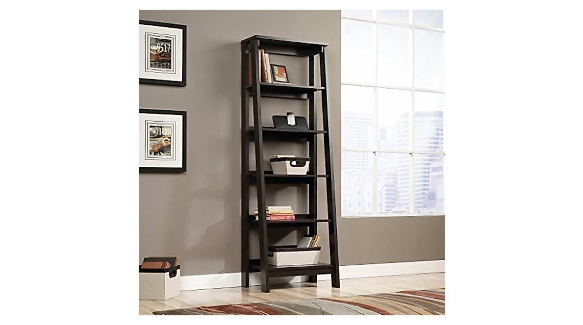 Sauder Trestle 5 Shelf Bookcase in Jamocha Wood
