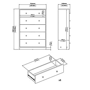 Tvilum Portland 5 Drawer Chest - Black