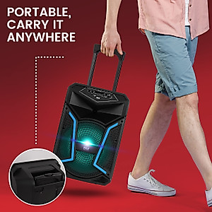 Pyle Portable Bluetooth PA Speaker System - 800W Outdoor Bluetooth Speaker Portable PA System w/ Microphone In, Party Lights, MP3/USB, FM Radio, Rolling Wheels - Mic, Remote - Pyle PPHP122SM,Black