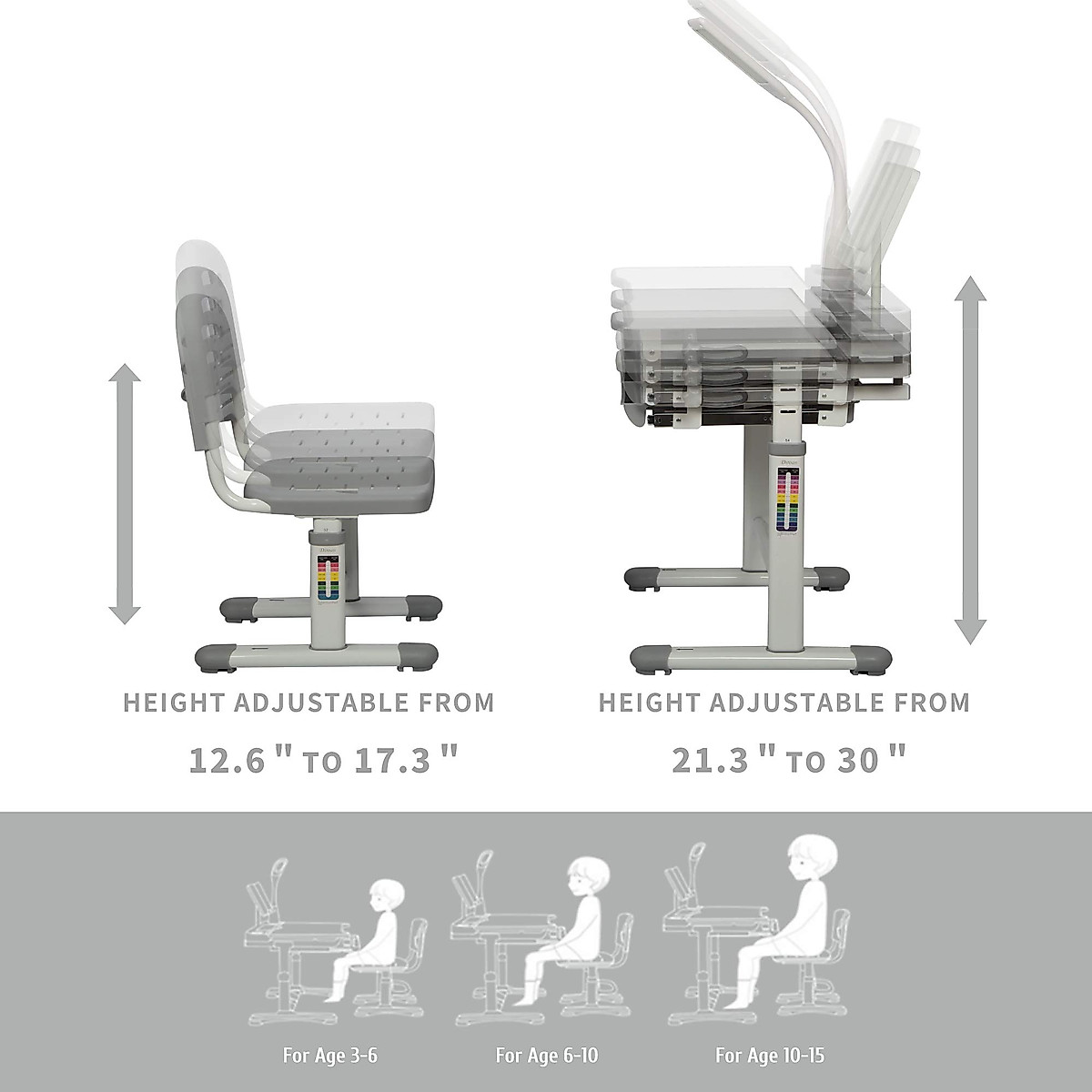 Diroan Kids Desk and Chair Set, Multi-Functional Height Adjustable Children School Study Desk with Storage, Tilt Desktop, LED Light, Book Stand & Metal Hook for Boys Girls, Pink