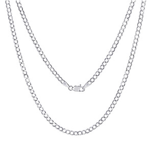 Nuragold 10k White Gold 3mm Solid Cuban Link Chain Curb Pendant Necklace, Mens Womens Jewelry 16" 18" 20" 22" 24" 26" 28" 30"