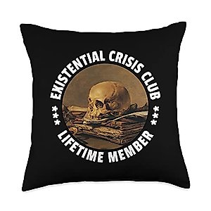 funny philosophy gifts Existential Crisis Club-Lifetime Member Philosopher Throw Pillow, 18x18, Multicolor