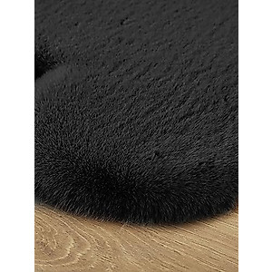 QWINEE Cute Cat Animal Shape Plush Rugs Cat Bed Mat Non Slip Soft Bath Carpet Thick Bath Mats for Pet Bed Mat Living Room Kitchen Black 18"*30"