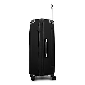 Swiss Mobility PVG Collection 28 Inch Hard Shell Spinner Luggage for Airplanes, Expandable Suitcase with 360-Degree Spinner Wheels, Retractable Handle, Black