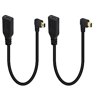 SinLoon Mini USB to Type C Short Cable 2PACK USB Type C to Mini 5-Pin Left Angle+Right Angle Charging Cord Support Sync Data for Compatible with Digital Camera MP3 Player,and More Mini B Devices (L/R)