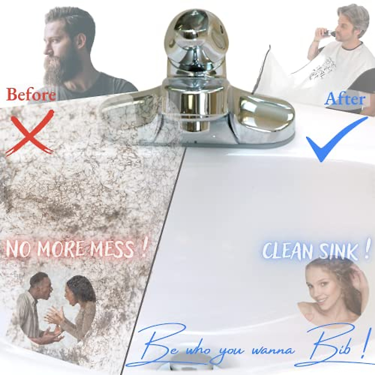 Beard Catcher Kit, 2 Beard Apron/Bib for Mess-Free Shaving+ 6 Suction Cups+ Transparent Beard Shaper with Comb+ Carrying Cloth Bag, Perfect For Men/Boyfriend/Father/Husband/Roommate (WHITE)