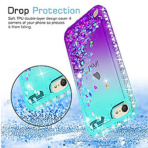 iPod Touch 7th Generation Case, iPod Touch Case 7th/ 6th/ 5th with [2 Pack] Screen Protector for Girls Kids, LeYi Glitter Bling Liquid Cute TPU Clear Phone Case for iPod Touch 7 6 5 (Teal/Purple)