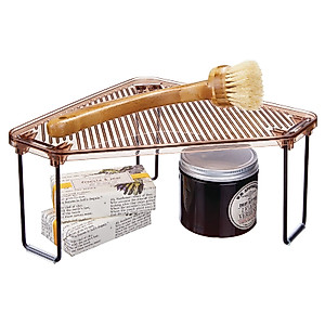 mDesign Plastic/Steel Corner Stackable Rack, Storage Organizer Shelf for Bathroom, Vanity, Countertop, Sink, Cabinet, Holds Makeup, Shower Accessories, Ligne Collection - 2 Pack - Bronze/Amber