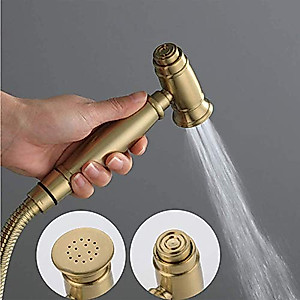 MINJING Hand Held Bidet Sprayer for Toilet, Solid Brass Warm Water Bidet Faucet, Single Handle Wall Mount Bidet Sprayer, Brushed Gold