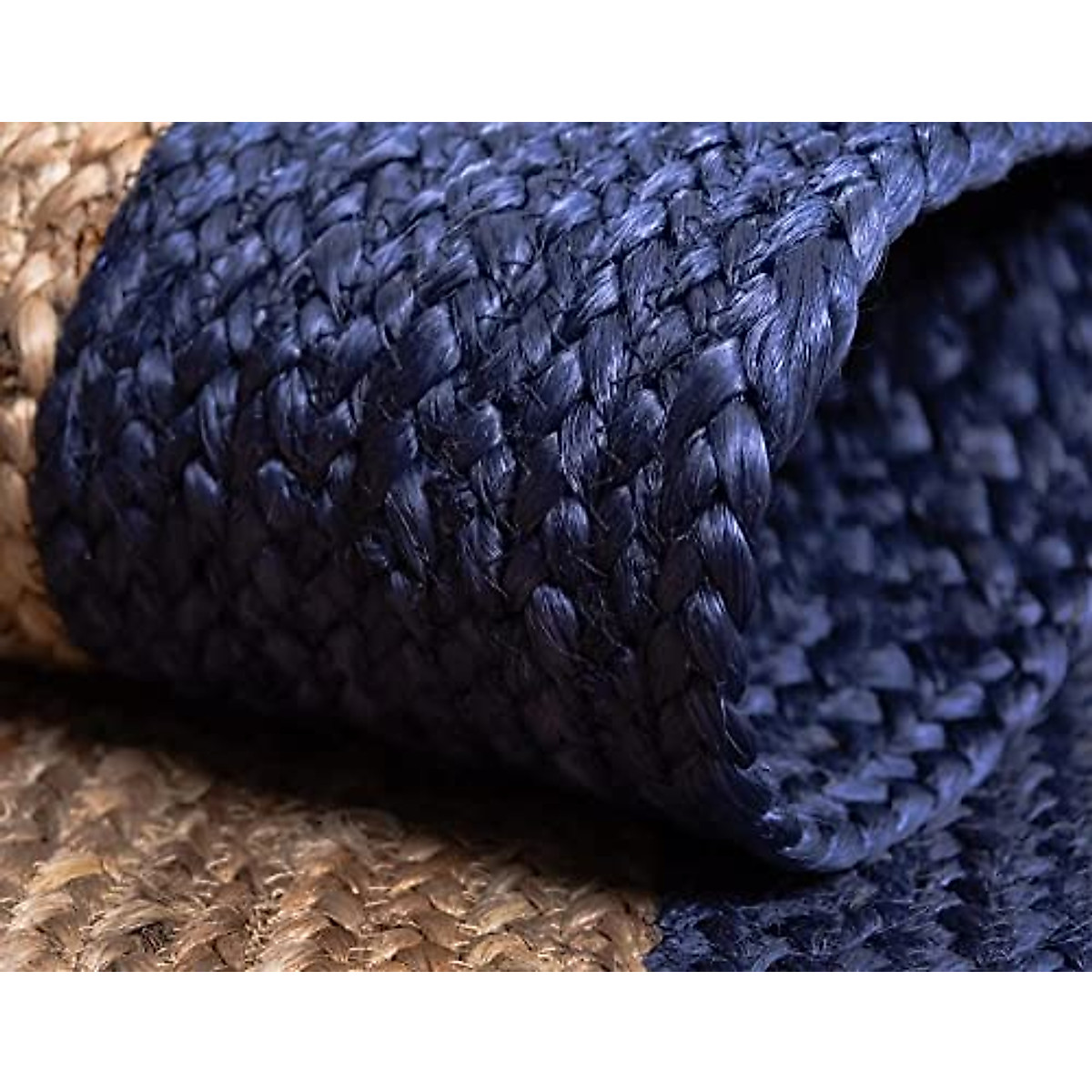 Agro Richer Rug Beige Blue Border Jute Hand Braided Rectangle Shape Home Living Room Living Room Farmhouse Carpet Rag Rug (180 x 240 Cm (6x8 Feet))