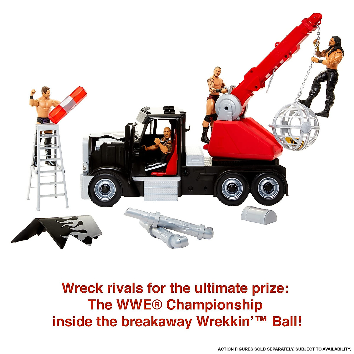 Mattel WWE Vehicle Playset, Wrekkin' Rampage Rig Truck with Breakaway Wrekkin Ball, WWE Championship & Accessories for 6-inch Action Figures