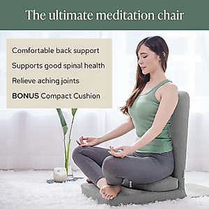 Mindful Modern Folding Pro Meditation Chair - Adjustable Meditation Seat with Back Support and Half Moon Buckwheat Meditation Cushion - Comfortable Mindfulness Living Room Floor Chair
